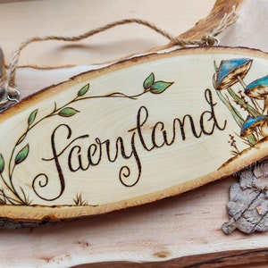 Faeryland Hand Burned Wooden Sign, Fairy-tale Pyrography Wall ...