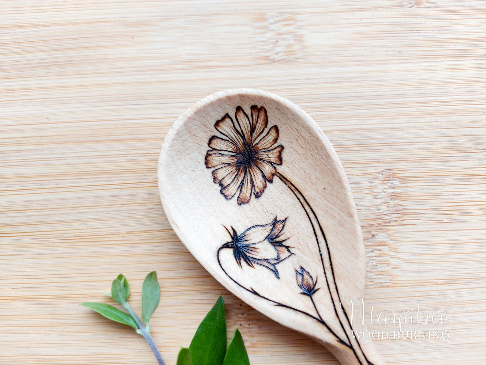 Wildflowers Wooden Spoon Pyrography Flower Design - Etsy