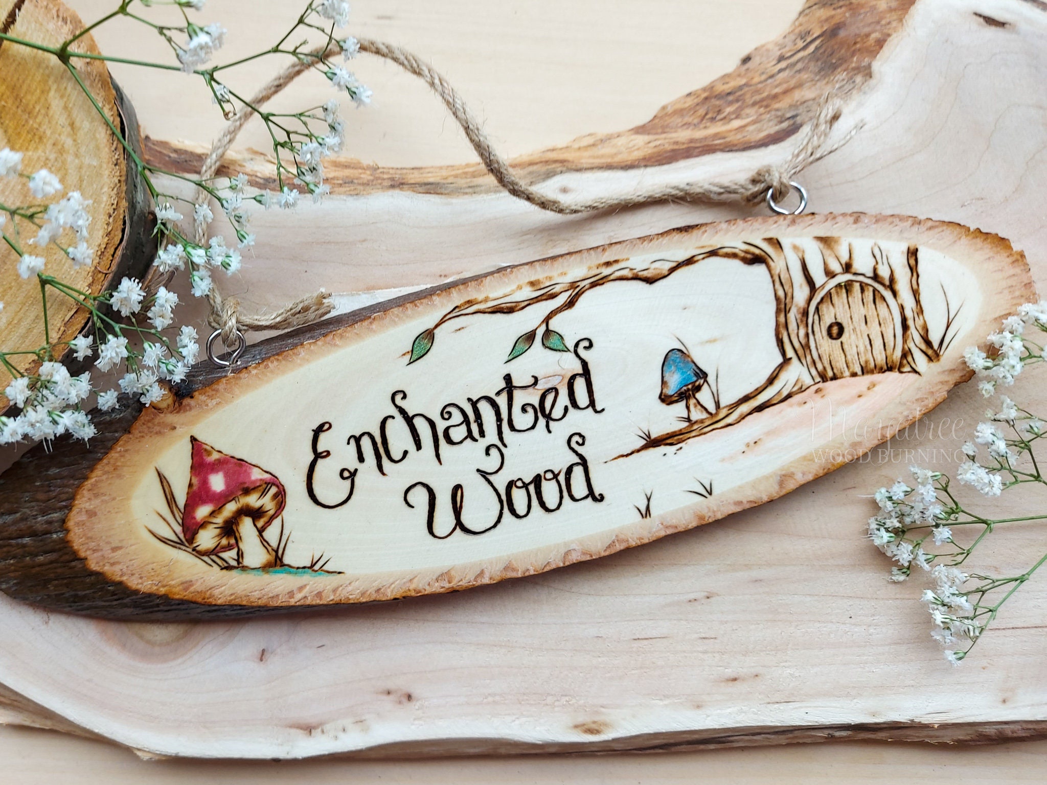 Enchanted Wood Hanging Sign, Pyrography Fairy-tale Decor, Fairy House ...