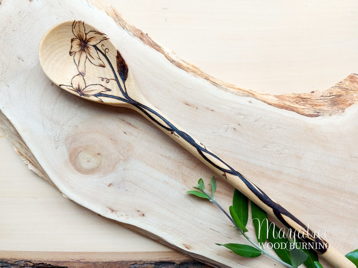 Set of 3 Floral Design Wooden Spoons Pyrography Kitchen - Etsy