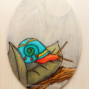 Pyrography Hippie Snail Wall Art, Wooden Oval Wall Hanging, Bright and ...