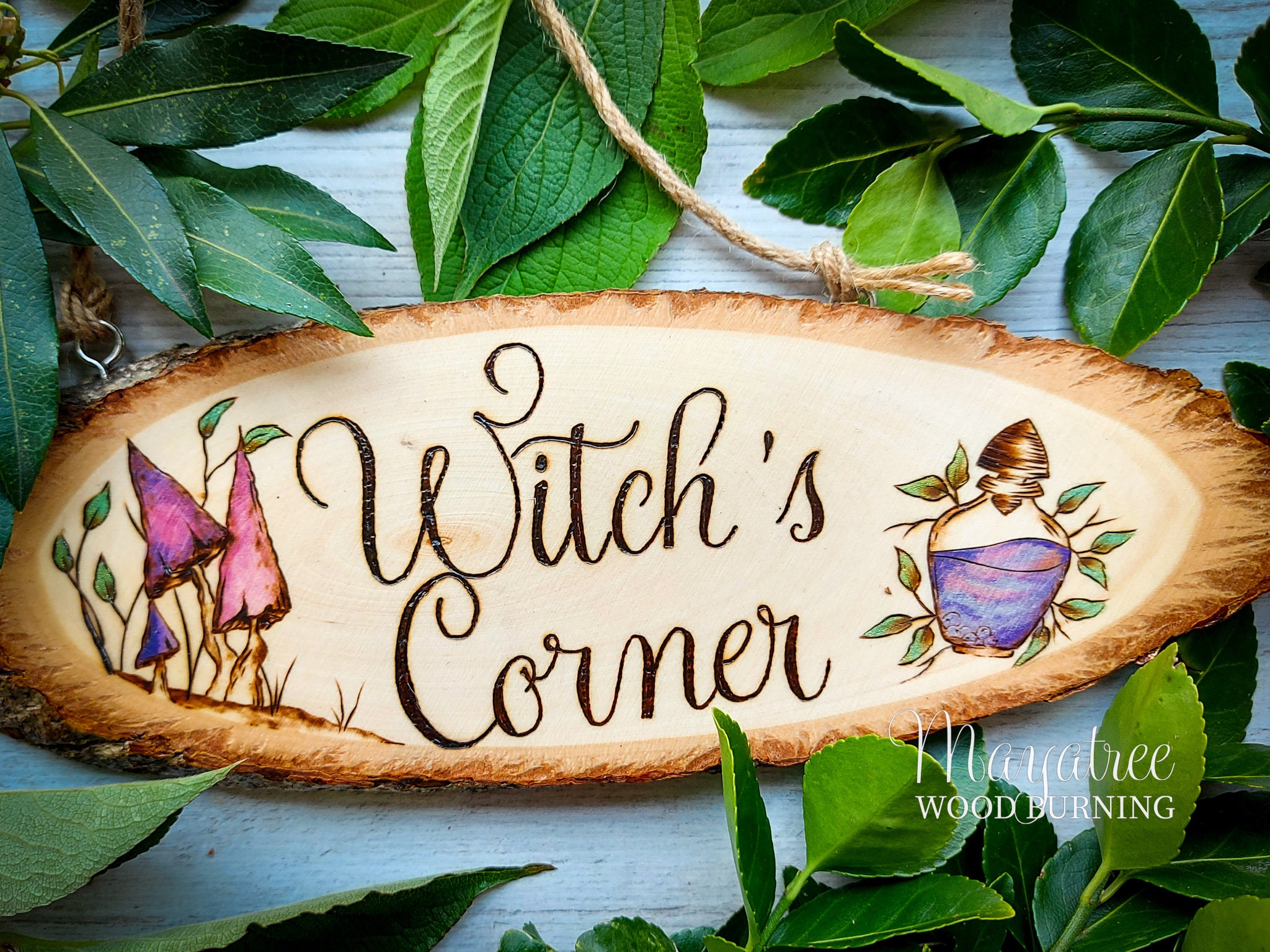 Witch's Corner Wooden Sign, Pyrography Witchy Wood Burning, Handmade ...