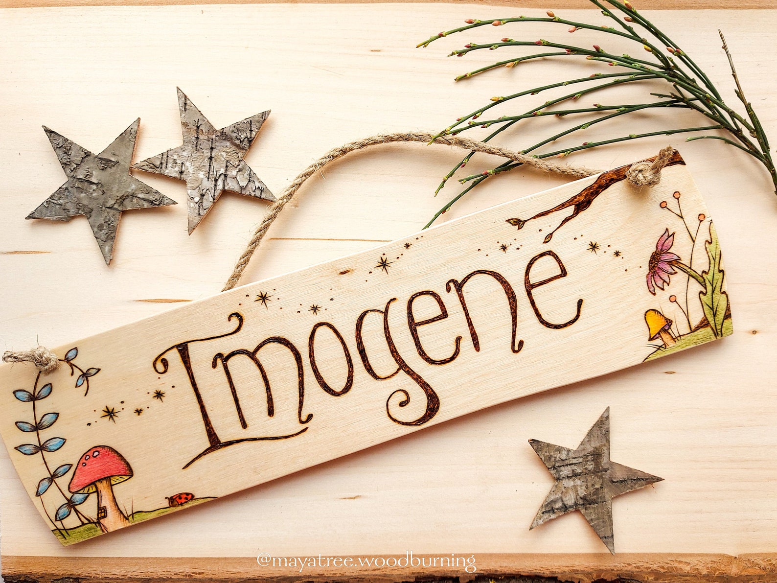 Personalised Children's Wooden Name Sign, Handmade Woodburned Enchanted ...