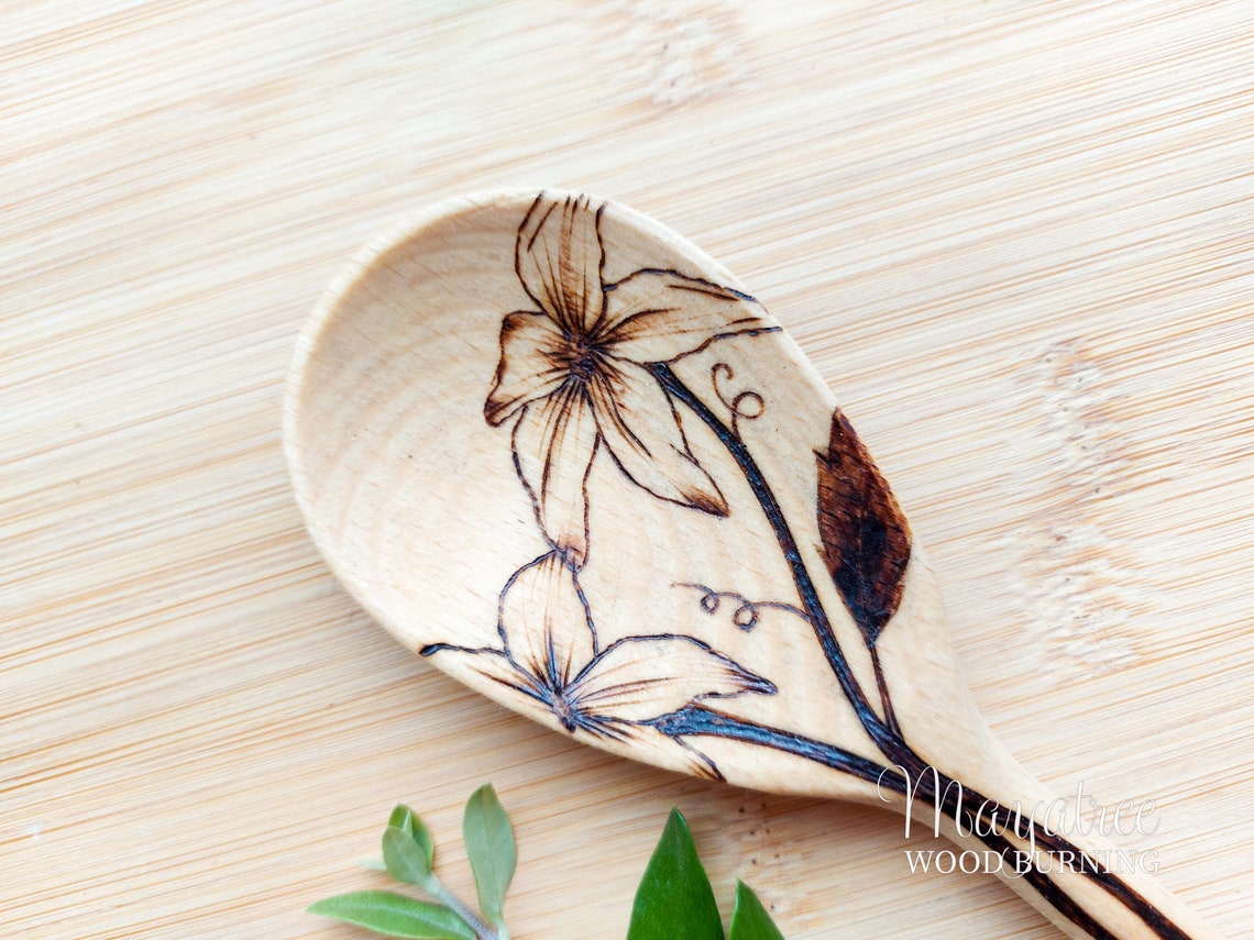 Set of 3 Floral Design Wooden Spoons Pyrography Kitchen - Etsy