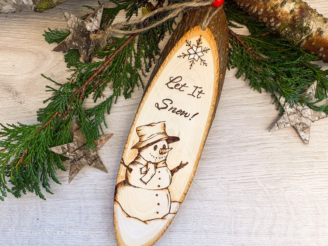 Pyrography Snowman Christmas Decoration Festive Wood Burned | Etsy