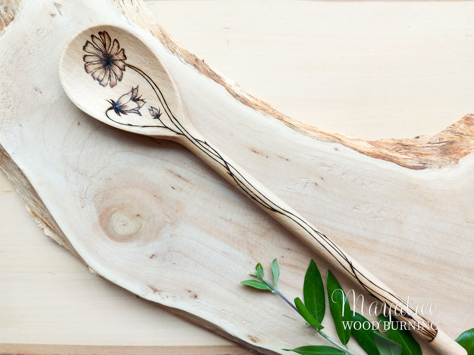 Wildflowers Wooden Spoon Pyrography Flower Design - Etsy