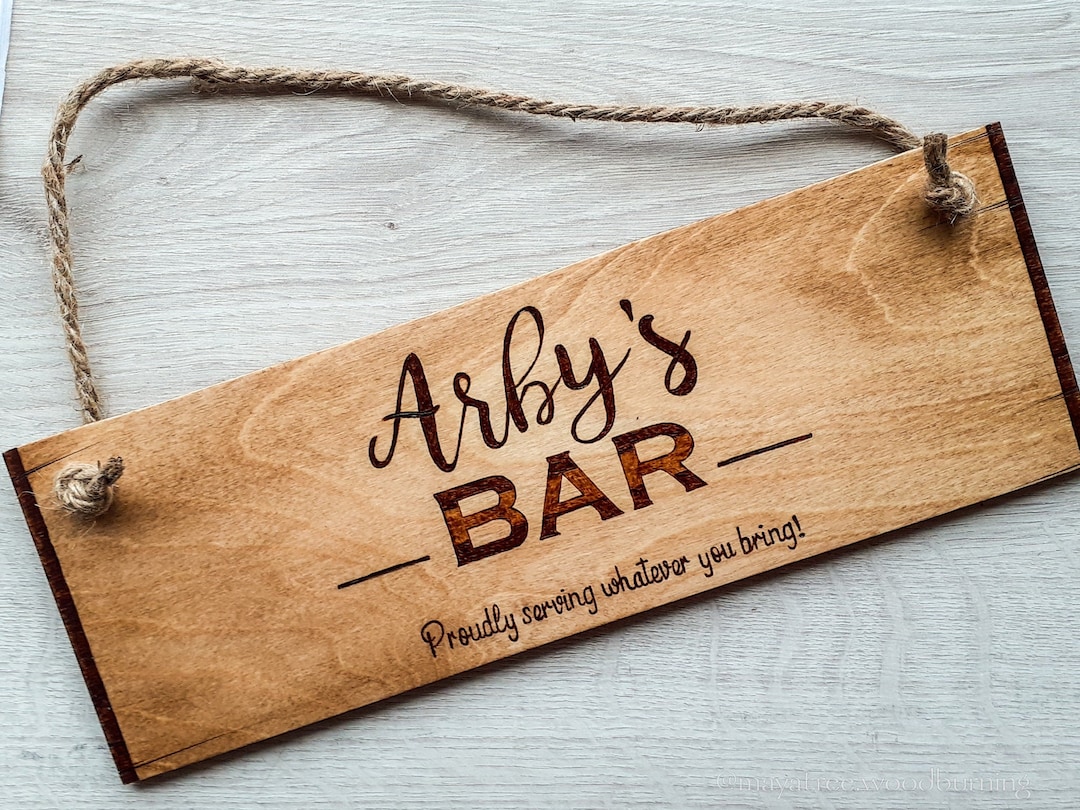 Personalised Rustic Bar Sign, Wooden Beer Garden Sign, Woodburned ...