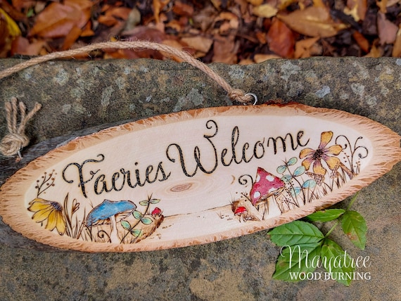 Faeries Welcome Wooden Sign Fairy Garden Pyrography Decor - Etsy