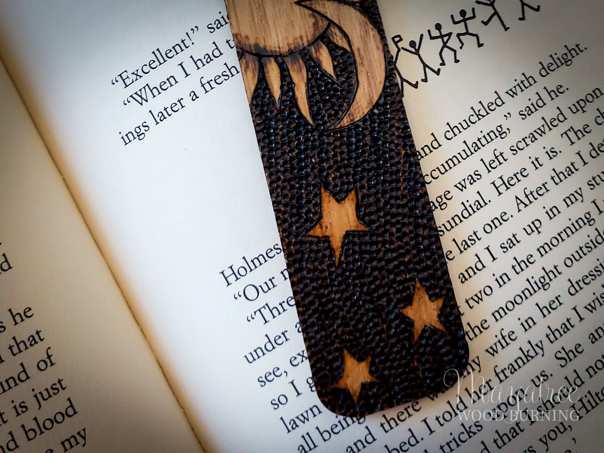 Sun and Moon Wooden Bookmark, Pyrography Illustration on Oak, Wood ...