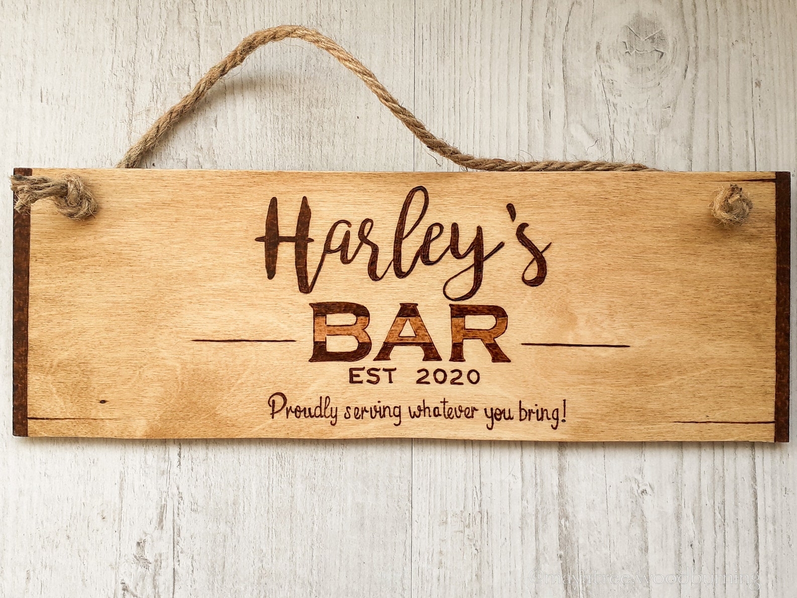 Personalised Rustic Bar Sign, Wooden Beer Garden Sign, Woodburned ...
