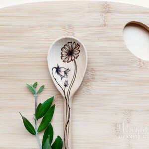 Wildflowers Wooden Spoon, Pyrography Flower Design, Cottagecore Decor ...