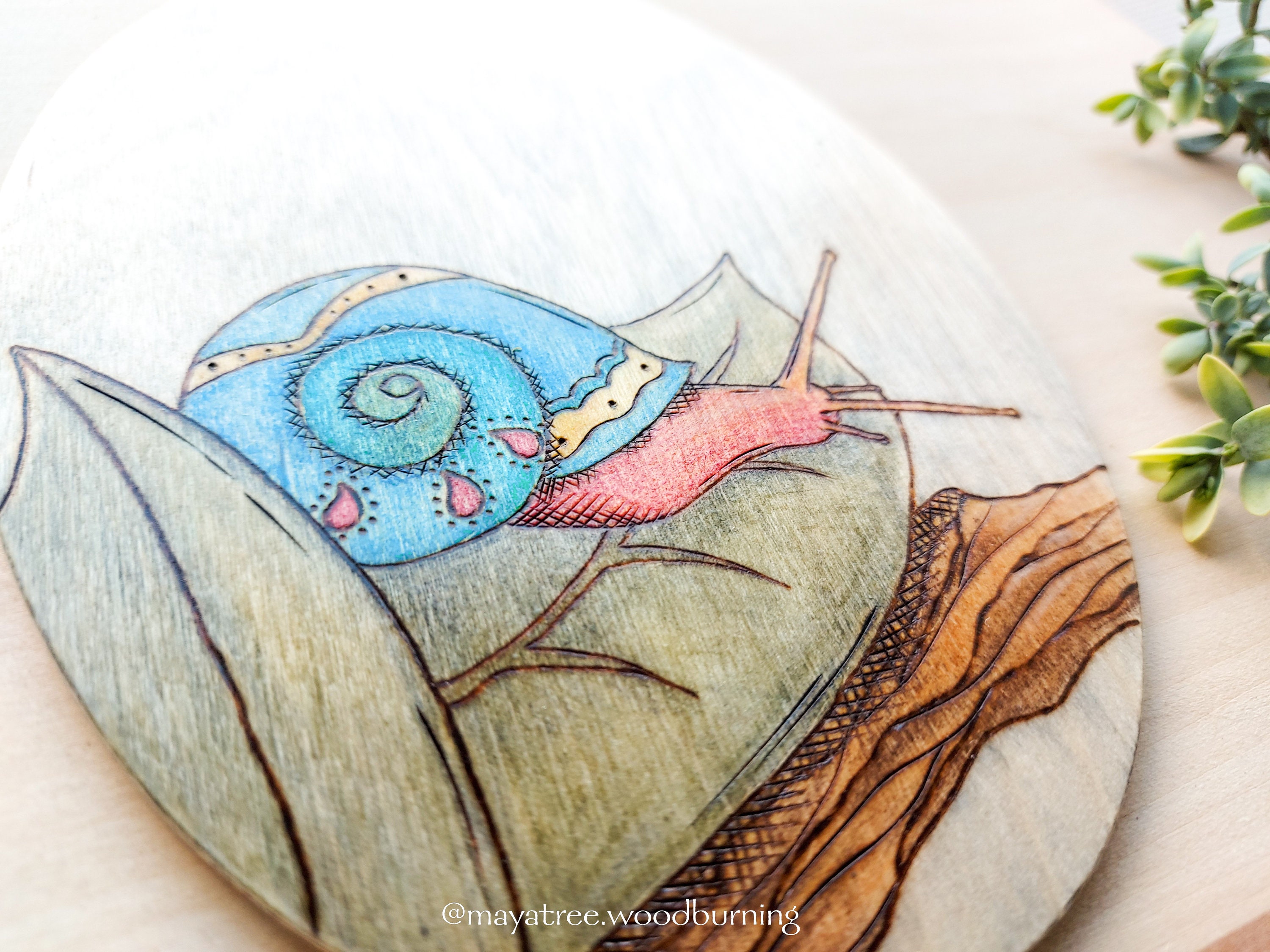 Pyrography Hippie Snail Wall Art Wooden Oval Wall Hanging | Etsy