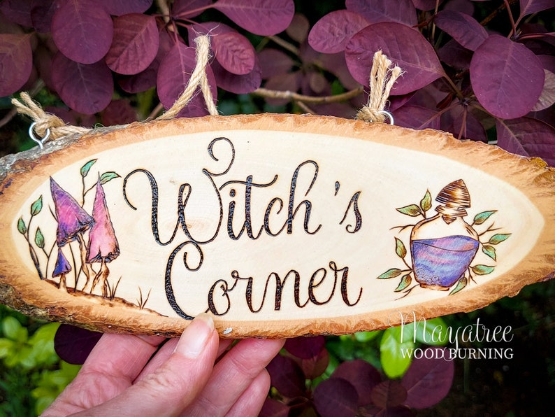 Witch's Corner Wooden Sign, Pyrography Witchy Wood Burning, Handmade ...