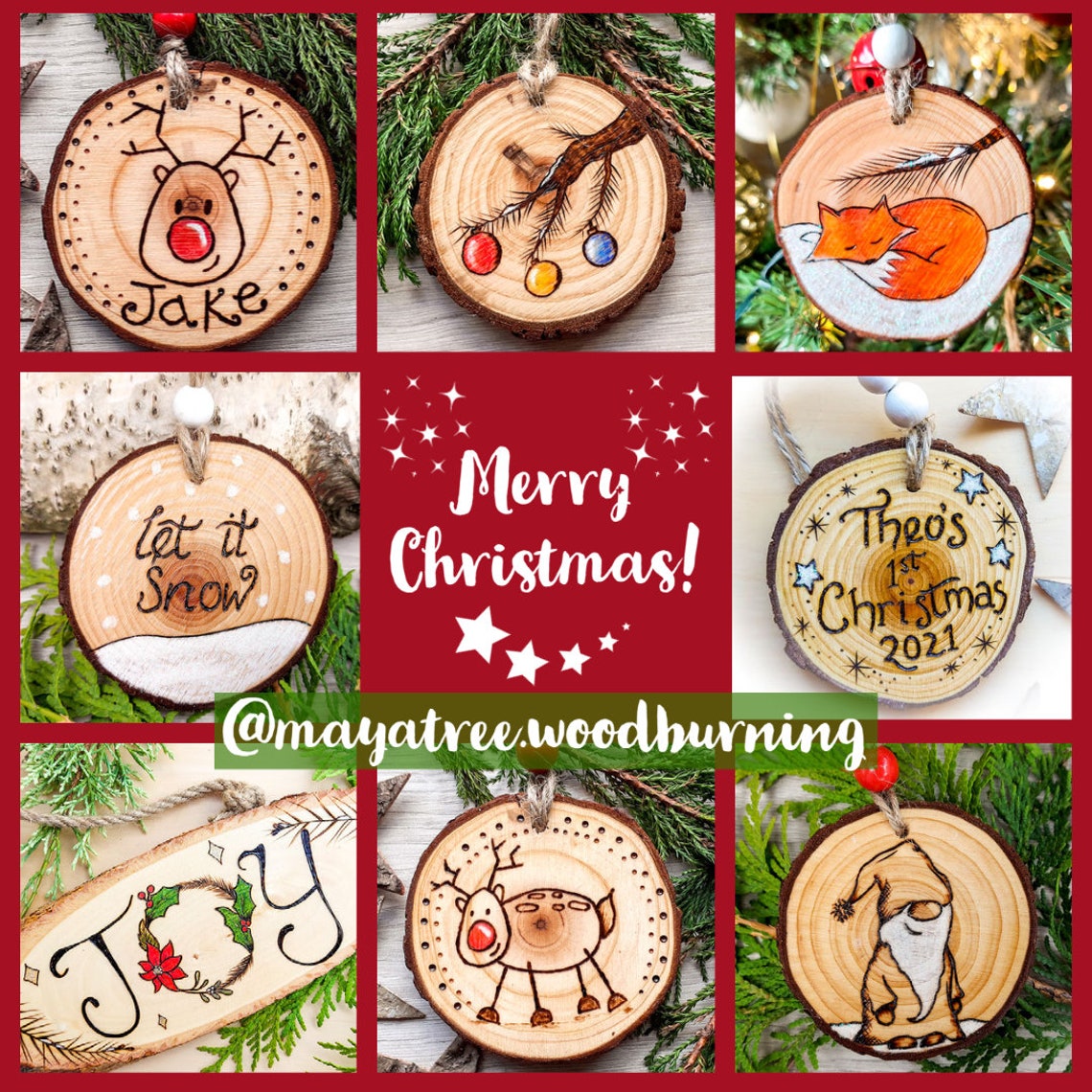 Santa Wooden Tree Decoration Original Pyrography Design - Etsy