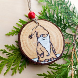 Santa Wooden Tree Decoration, Original Pyrography Design, Natural Wood ...