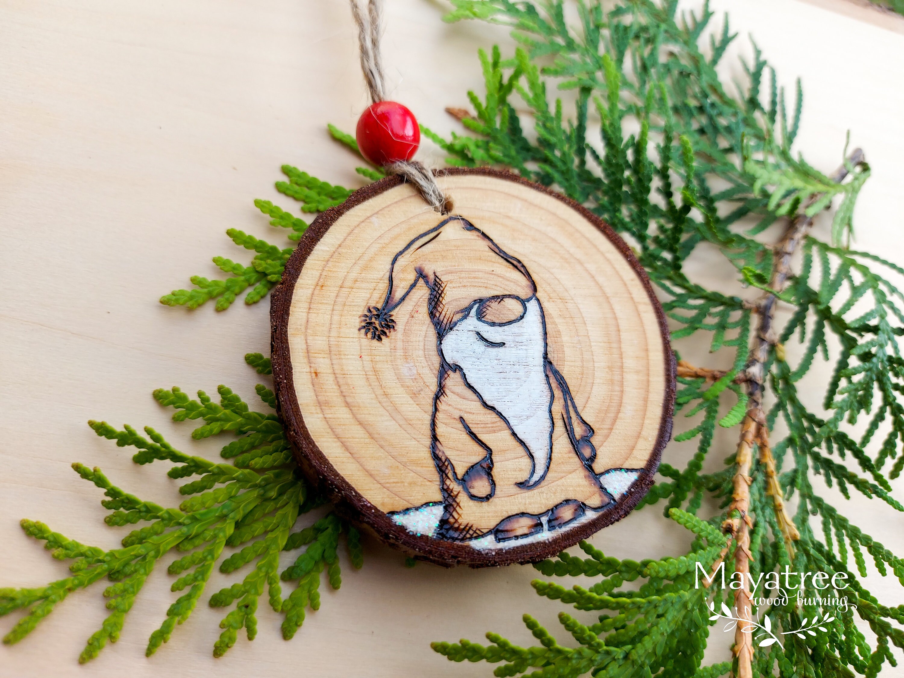Santa Wooden Tree Decoration, Original Pyrography Design, Natural Wood ...
