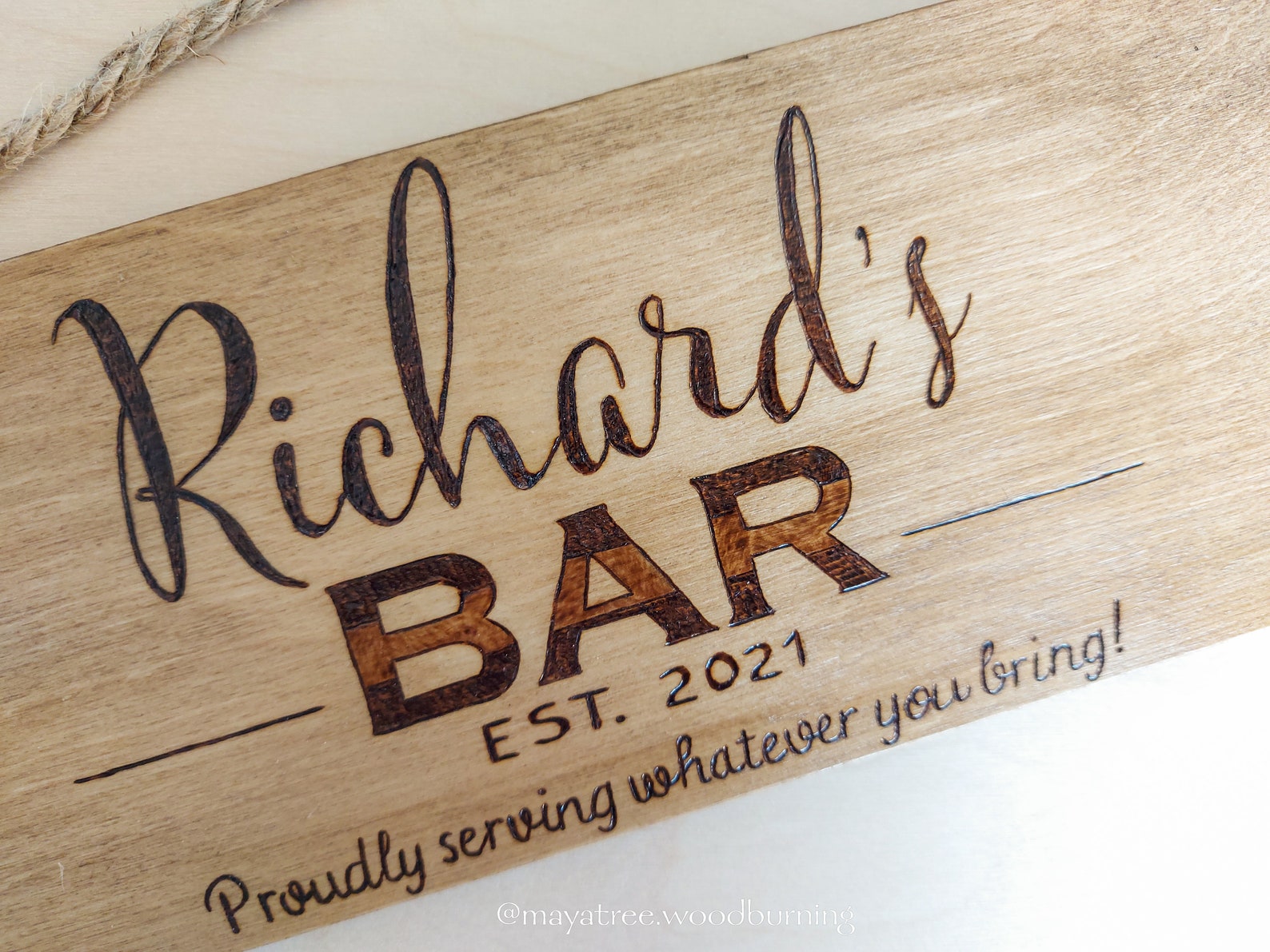Personalised Rustic Bar Sign, Wooden Beer Garden Sign, Woodburned ...