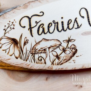Faeries Welcome Wooden Sign, Fairy Garden Pyrography Decor, Faeries and ...