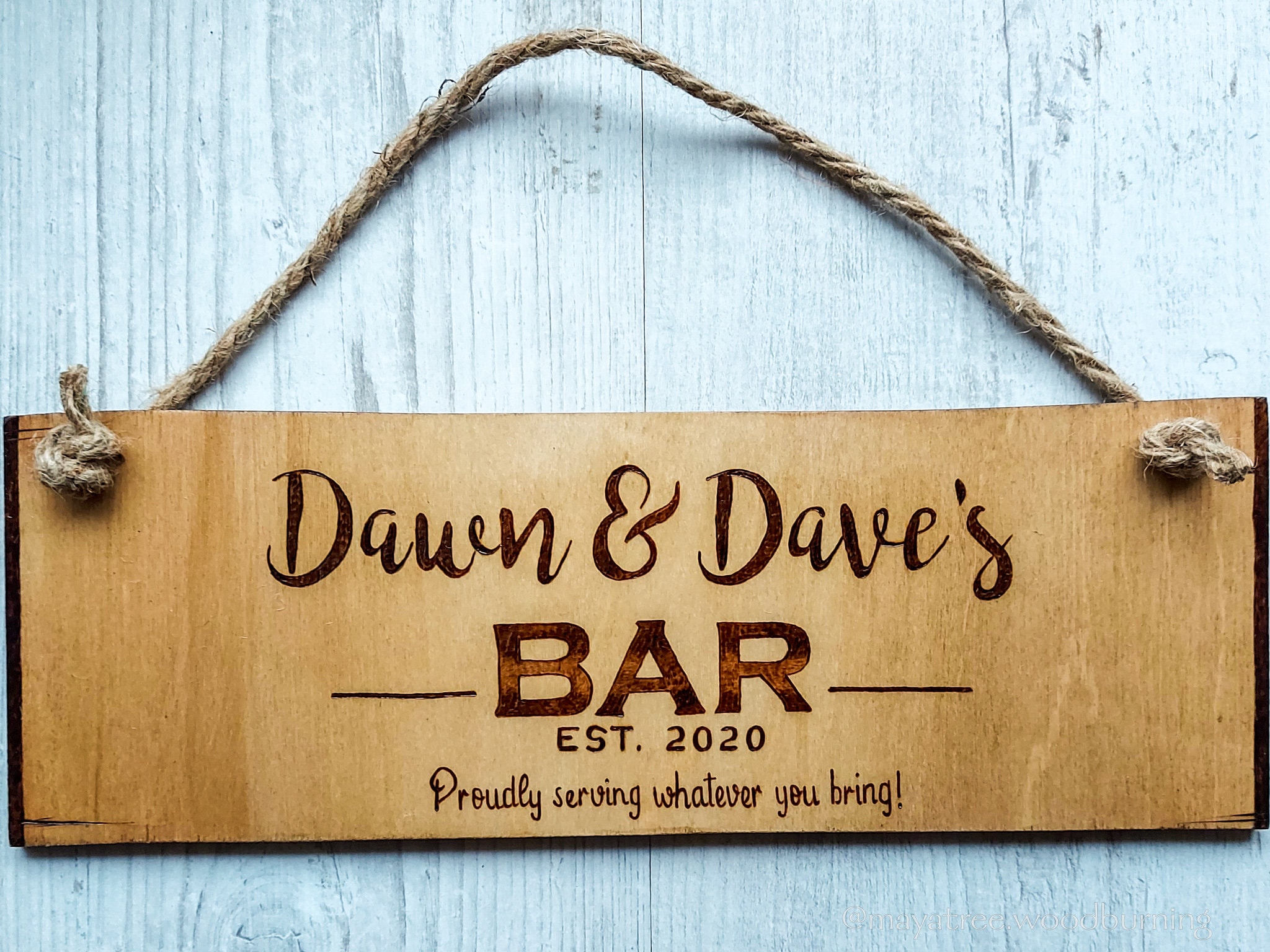 Personalised Rustic Bar Sign, Wooden Beer Garden Sign, Woodburned ...
