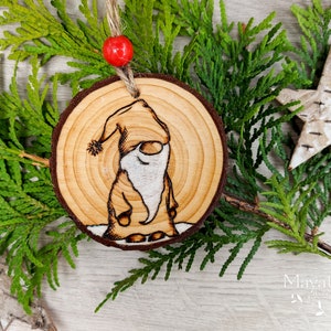 Santa Wooden Tree Decoration, Original Pyrography Design, Natural Wood ...