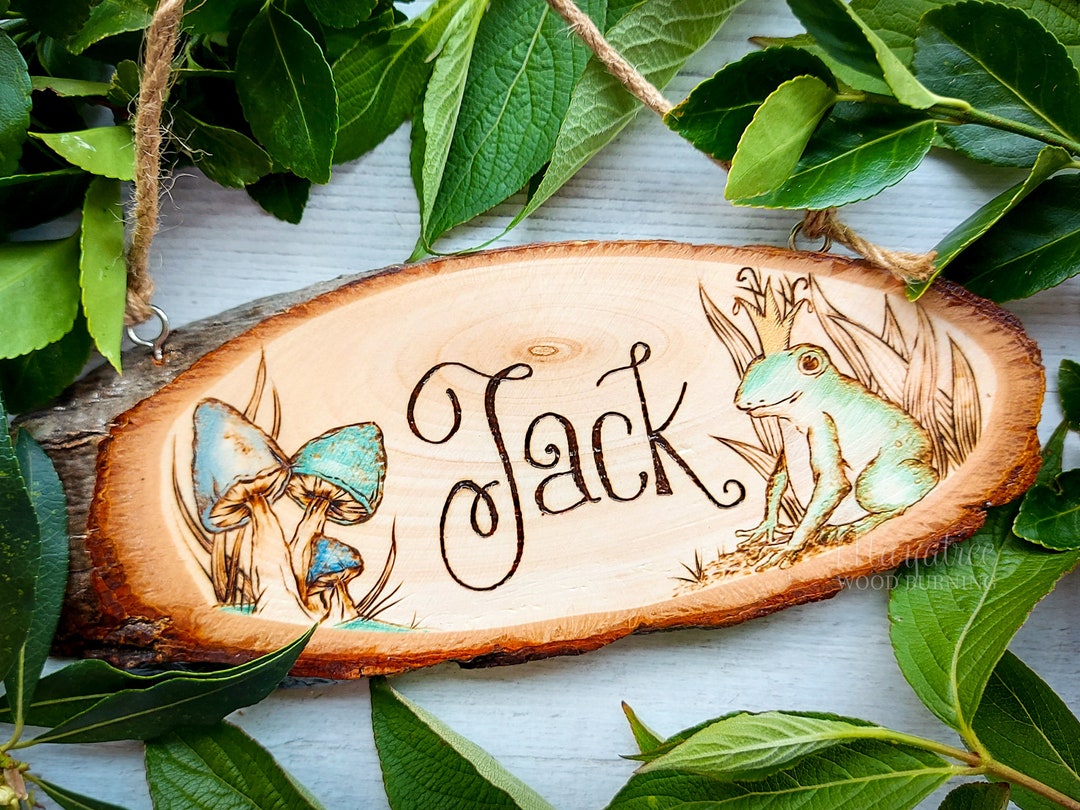 Wooden Frog King Personalised Name Sign, Pyrography Plaque Illustrated ...