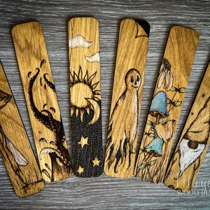 Sun and Moon Wooden Bookmark, Pyrography Illustration on Oak, Wood ...