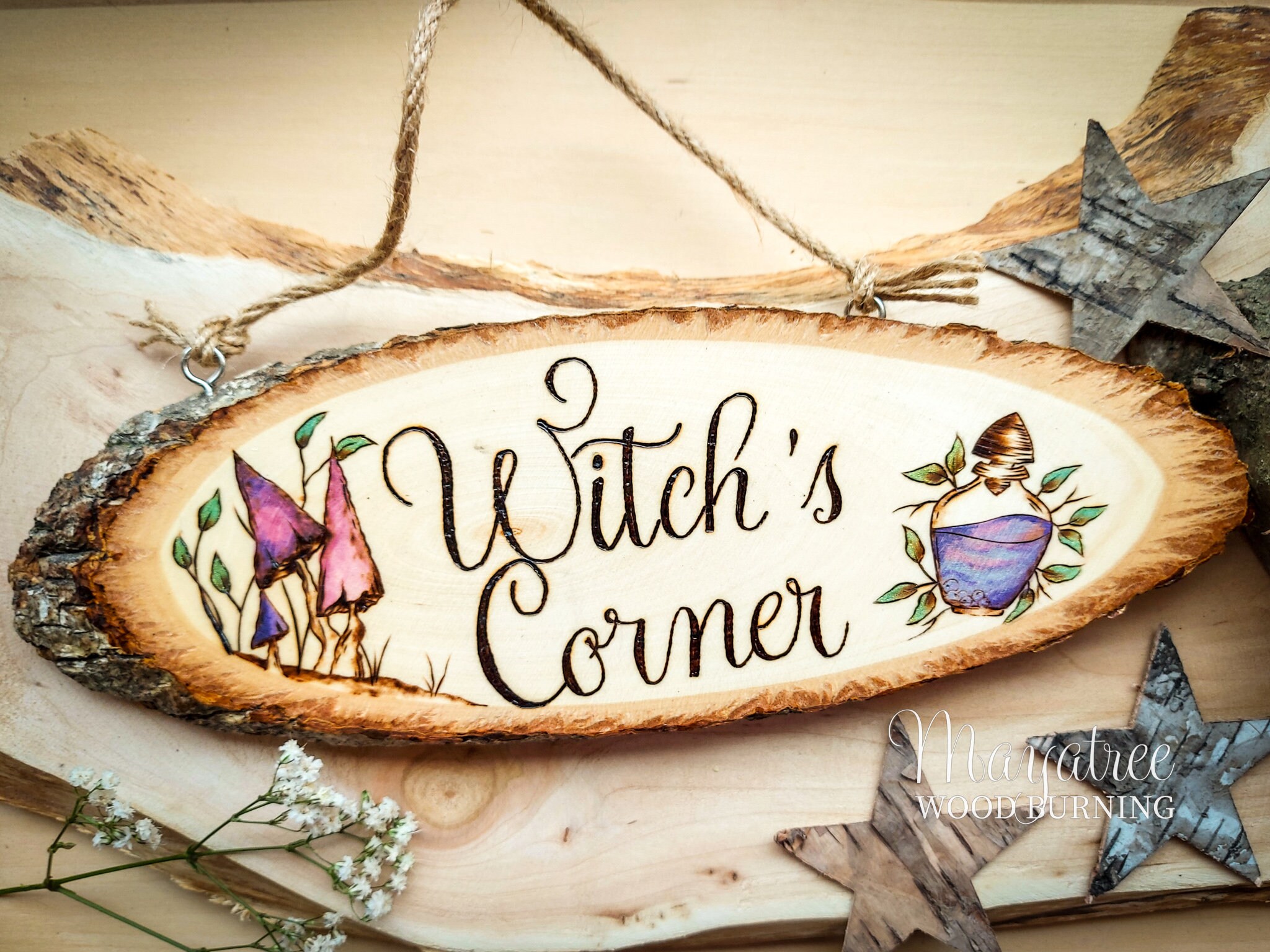 Witch's Corner Wooden Sign, Pyrography Witchy Wood Burning, Handmade ...