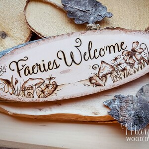Faeries Welcome Wooden Sign, Fairy Garden Pyrography Decor, Faeries and ...