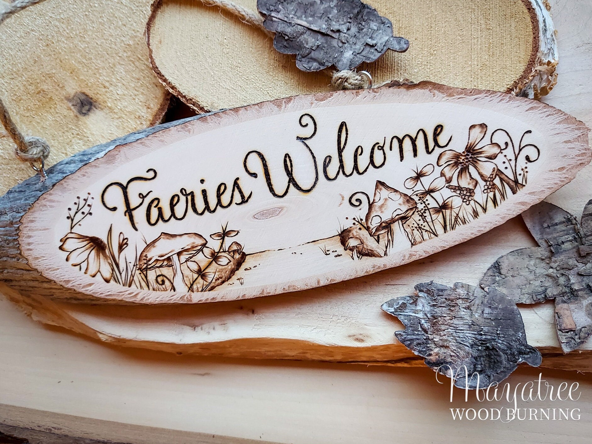Faeries Welcome Wooden Sign, Fairy Garden Pyrography Decor, Faeries and ...