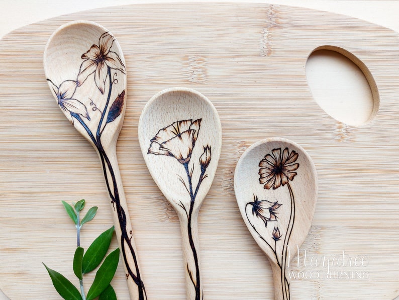 Wildflowers Wooden Spoon Pyrography Flower Design - Etsy