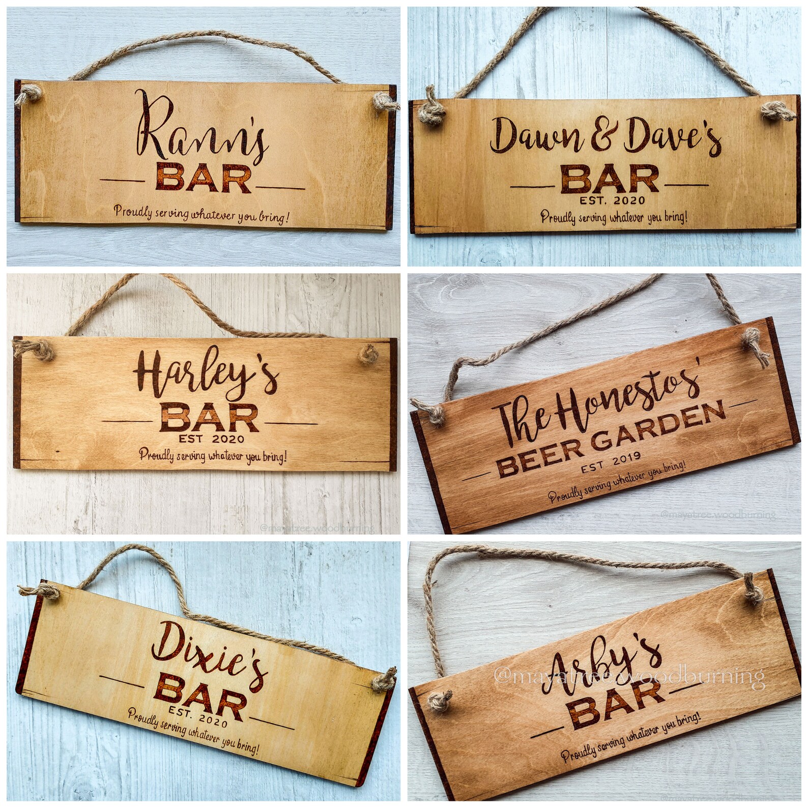 Personalised Rustic Bar Sign, Wooden Beer Garden Sign, Woodburned ...