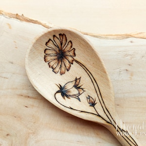 Wildflowers Wooden Spoon, Pyrography Flower Design, Cottagecore Decor ...