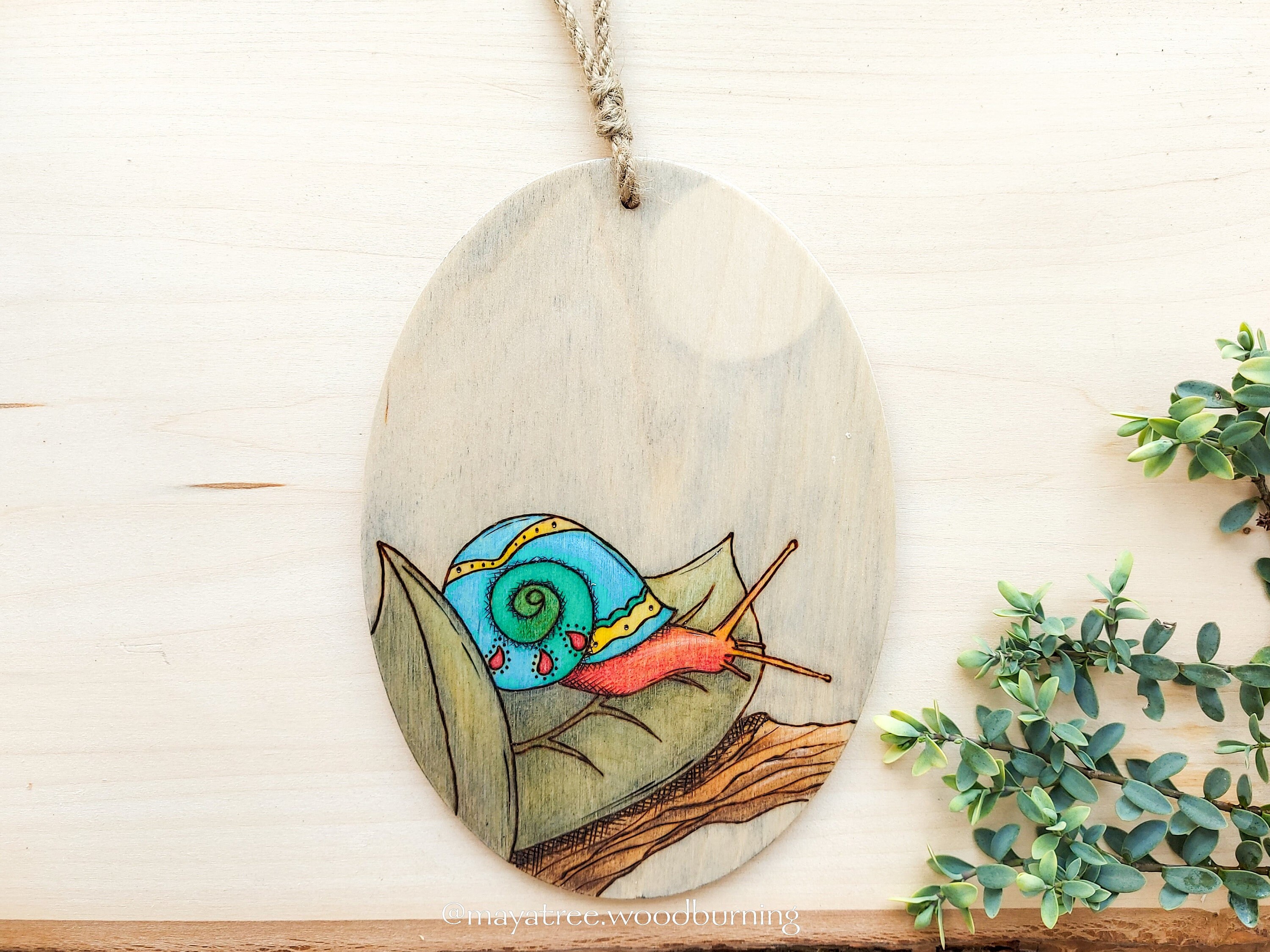 Pyrography Hippie Snail Wall Art Wooden Oval Wall Hanging - Etsy UK