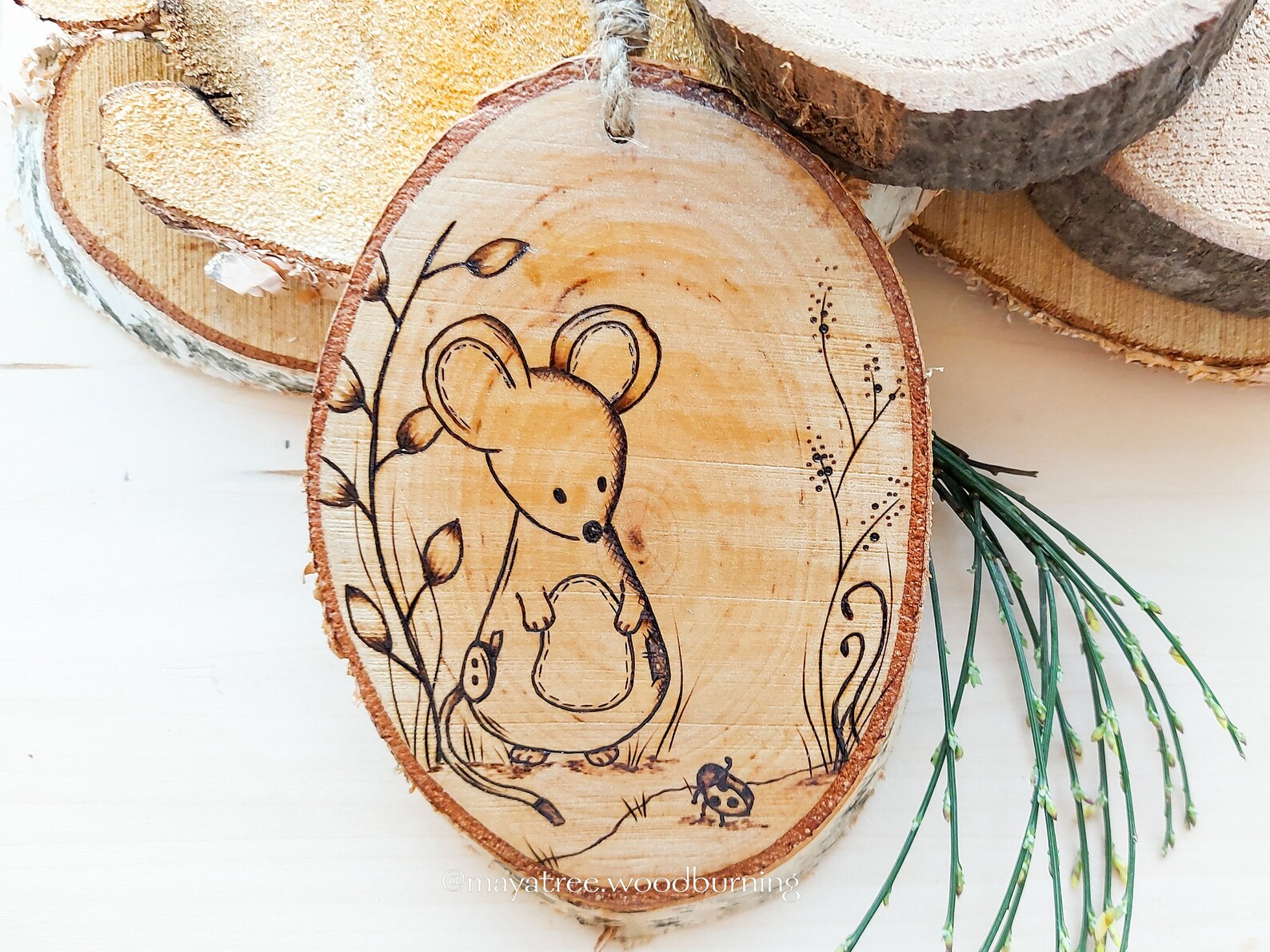 Original Mouse & Ladybird Pyrography Wall Art Rustic Home - Etsy