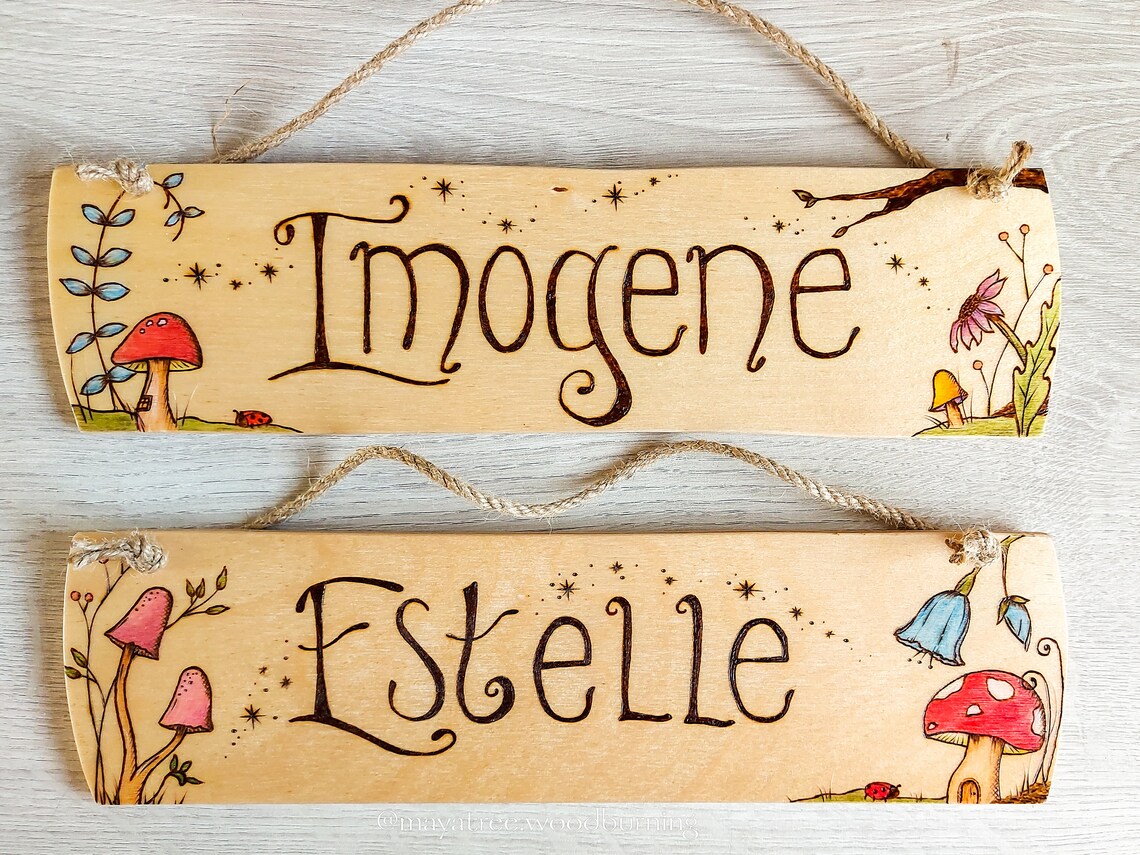 Personalised Children's Wooden Name Sign, Handmade Woodburned Enchanted ...