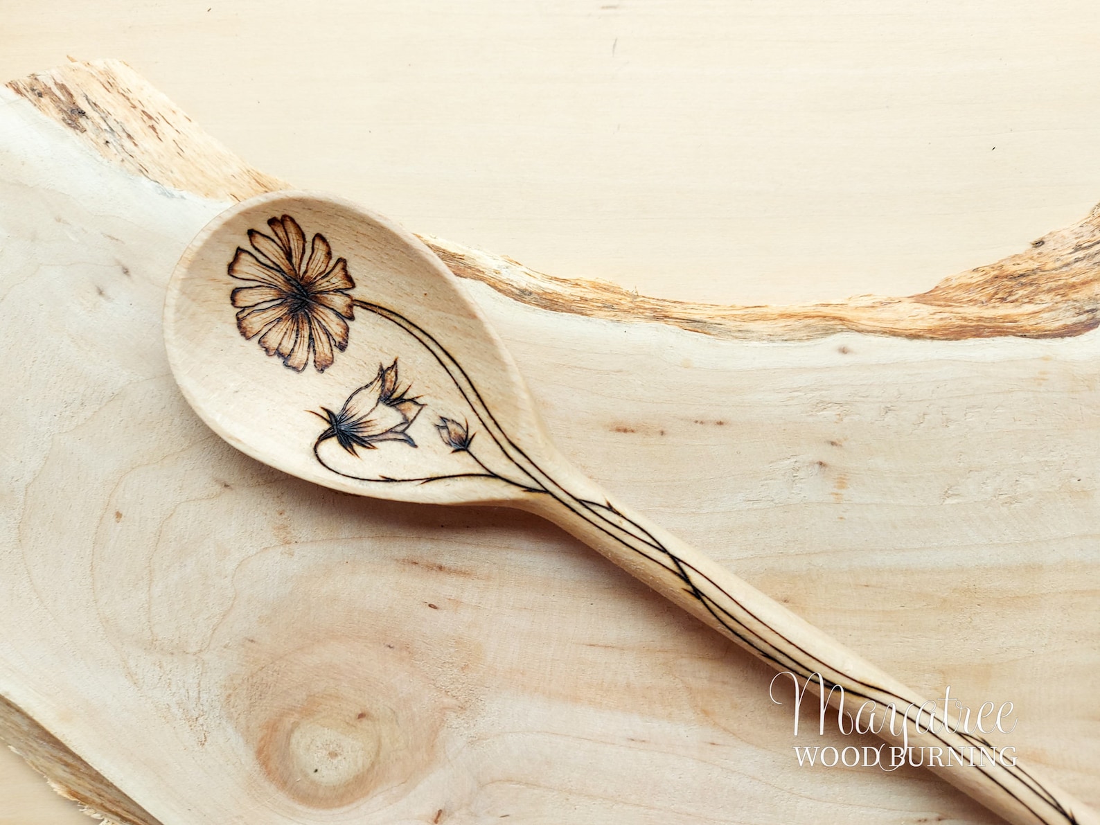 Wildflowers Wooden Spoon Pyrography Flower Design - Etsy