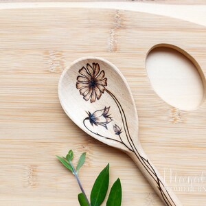 Wildflowers Wooden Spoon, Pyrography Flower Design, Cottagecore Decor ...