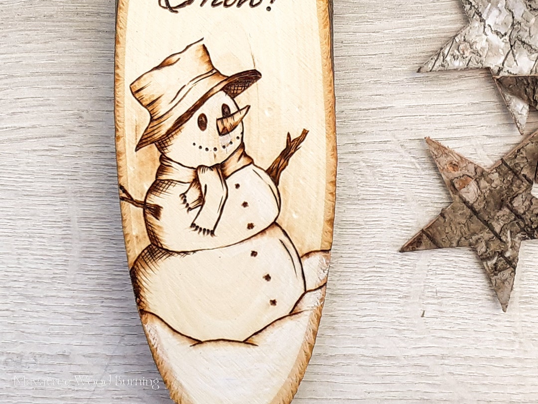 Pyrography Snowman Christmas Decoration, Festive Wood Burned Hanging ...