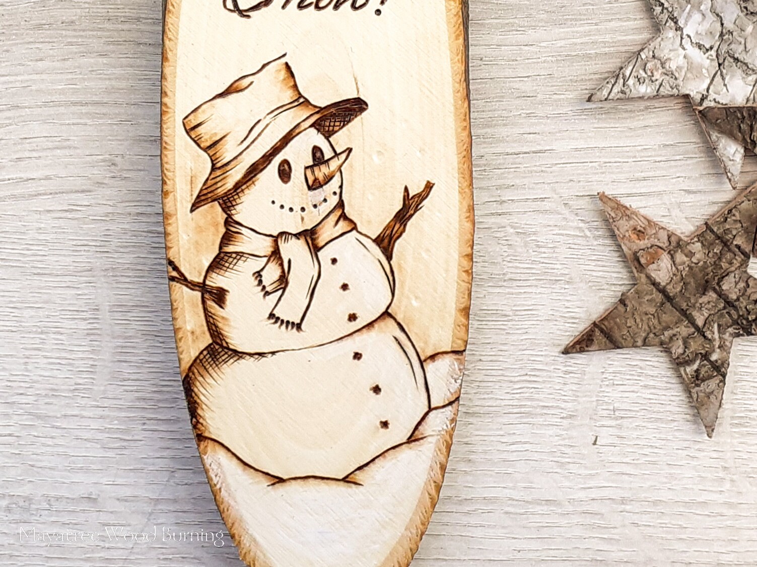 Pyrography Snowman Christmas Decoration Festive Wood Burned | Etsy