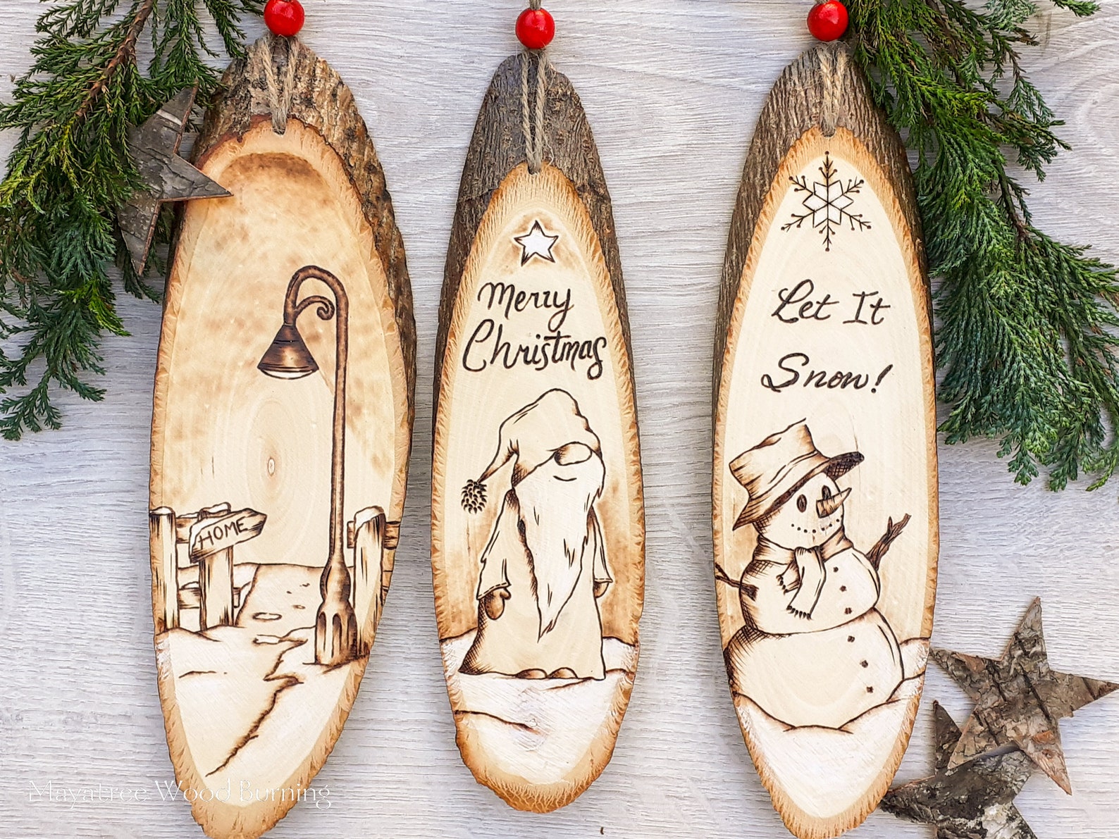 Pyrography Snowman Christmas Decoration Festive Wood Burned | Etsy