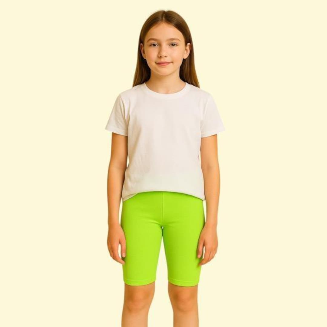 Lime Green Kid Biker Short, Neon Dancewear, Gym Short, Stretch Apparel ...