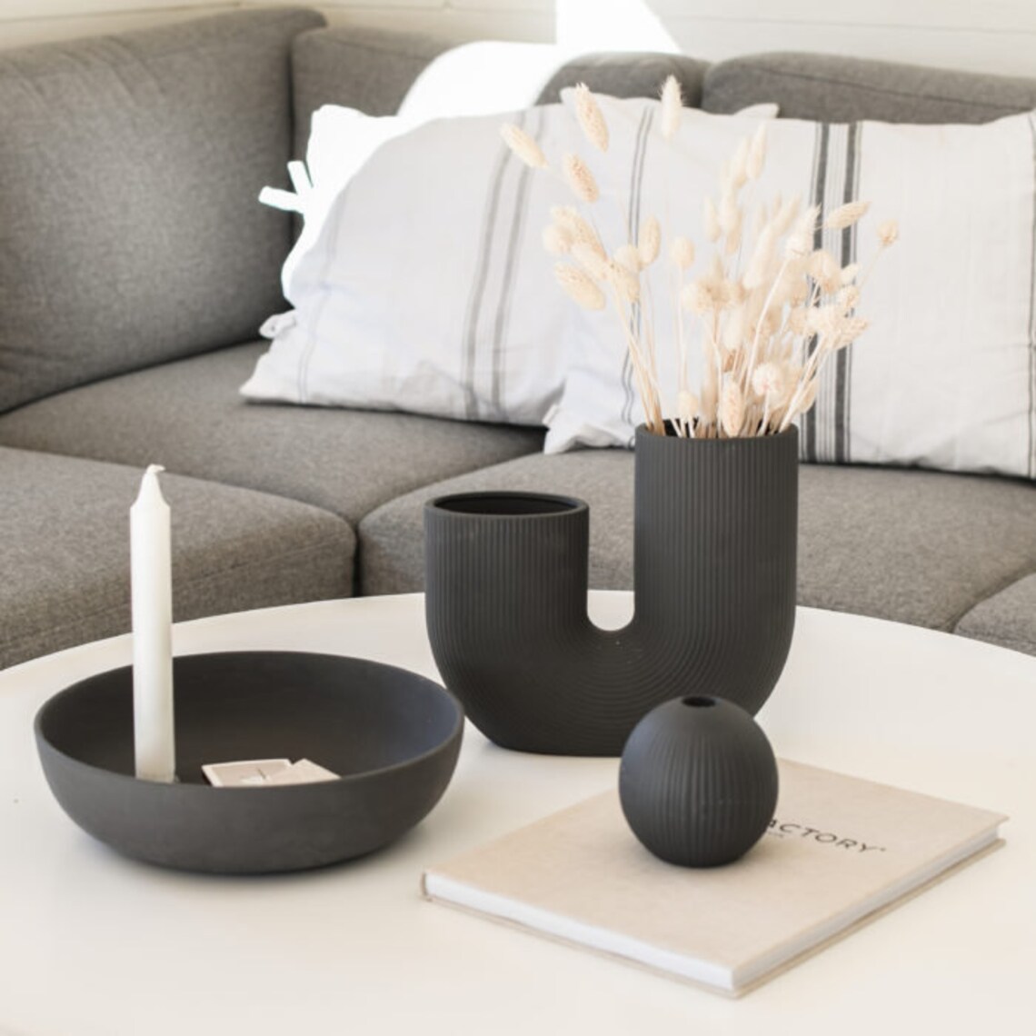 Vase U-Vase Vase in U-Form Keramikvase dunkelgrau | Etsy