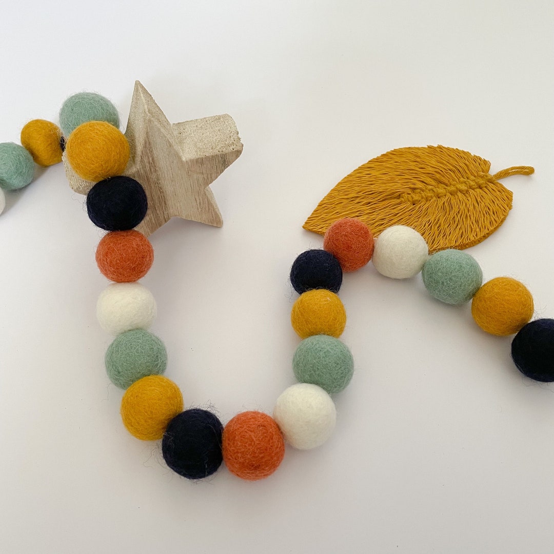 Navy and Terracotta Felt Ball Garland Pom Pom Garland Nursery Decor ...
