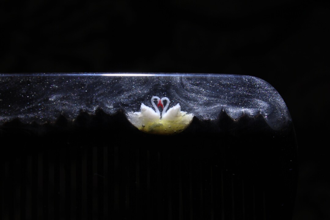 Wood Resin Hair Comb Handmade Comb Mountains and Two Swan Hair ...