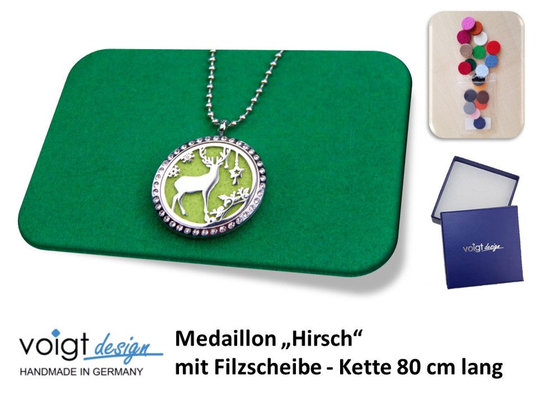 Medallion HIRSCH Green Felt Disc Necklace 80 Cm Gift Box Optionally ...