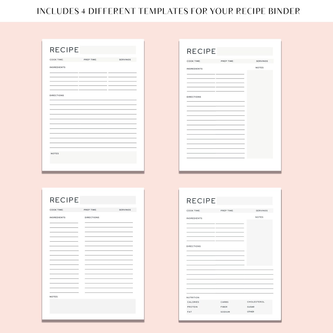 Printable Recipe Binder Template Recipe Card Letter Size Instant ...