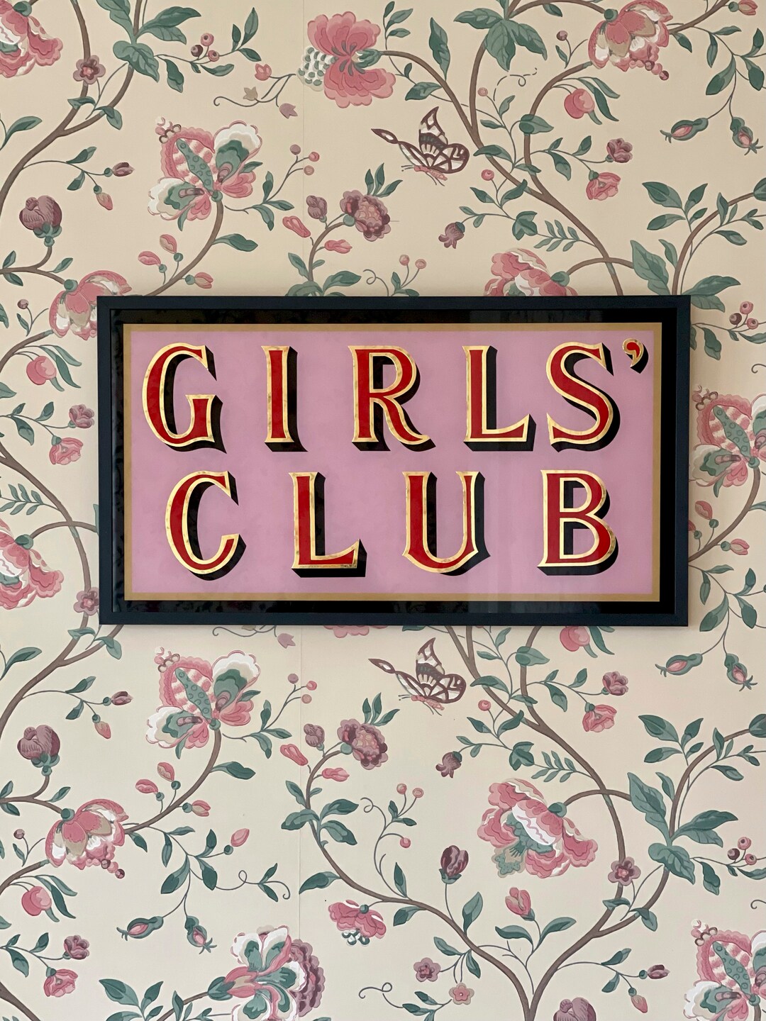 Pink & Red 'girl's Club' Glass Sign - Hand Painted in England, With 18c ...