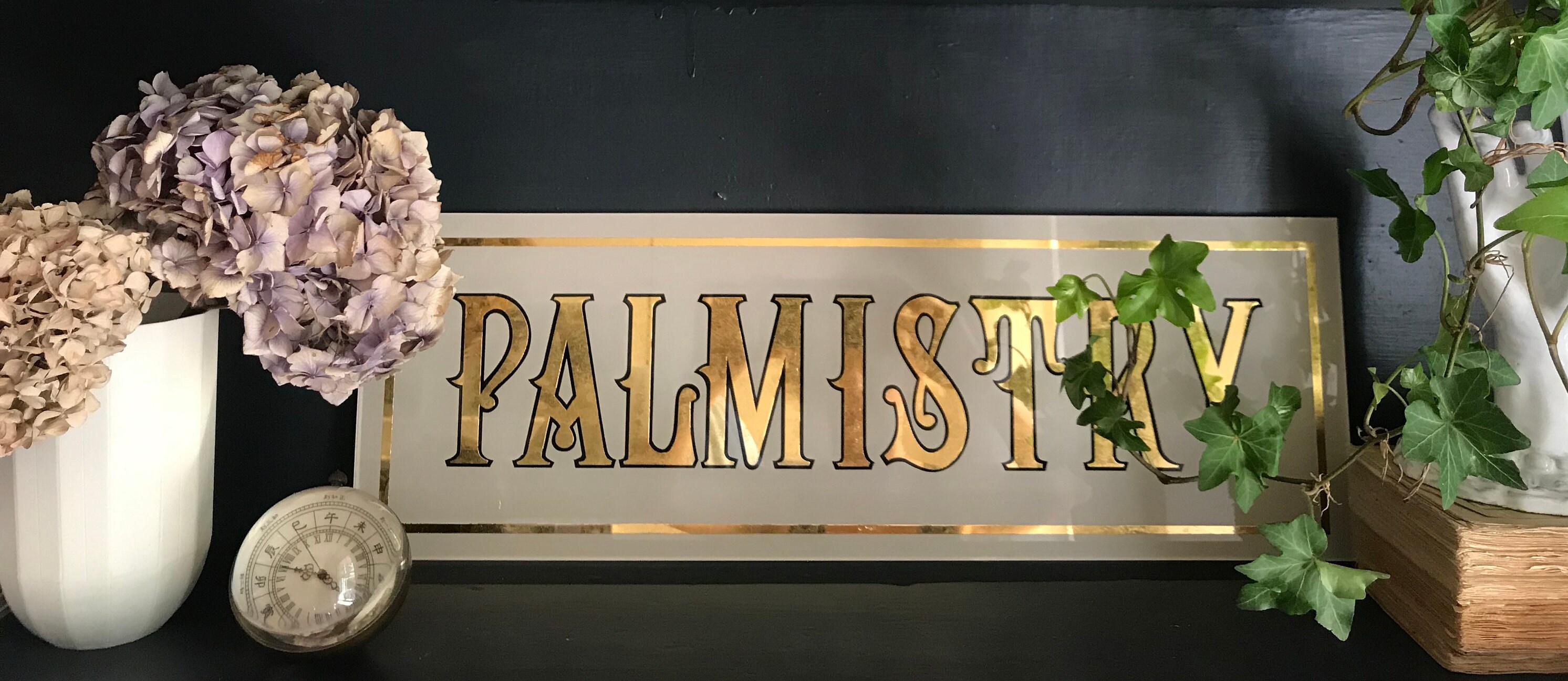 Cream & Gold Glass 'palmistry' Sign. Hand Painted in England With 18c ...