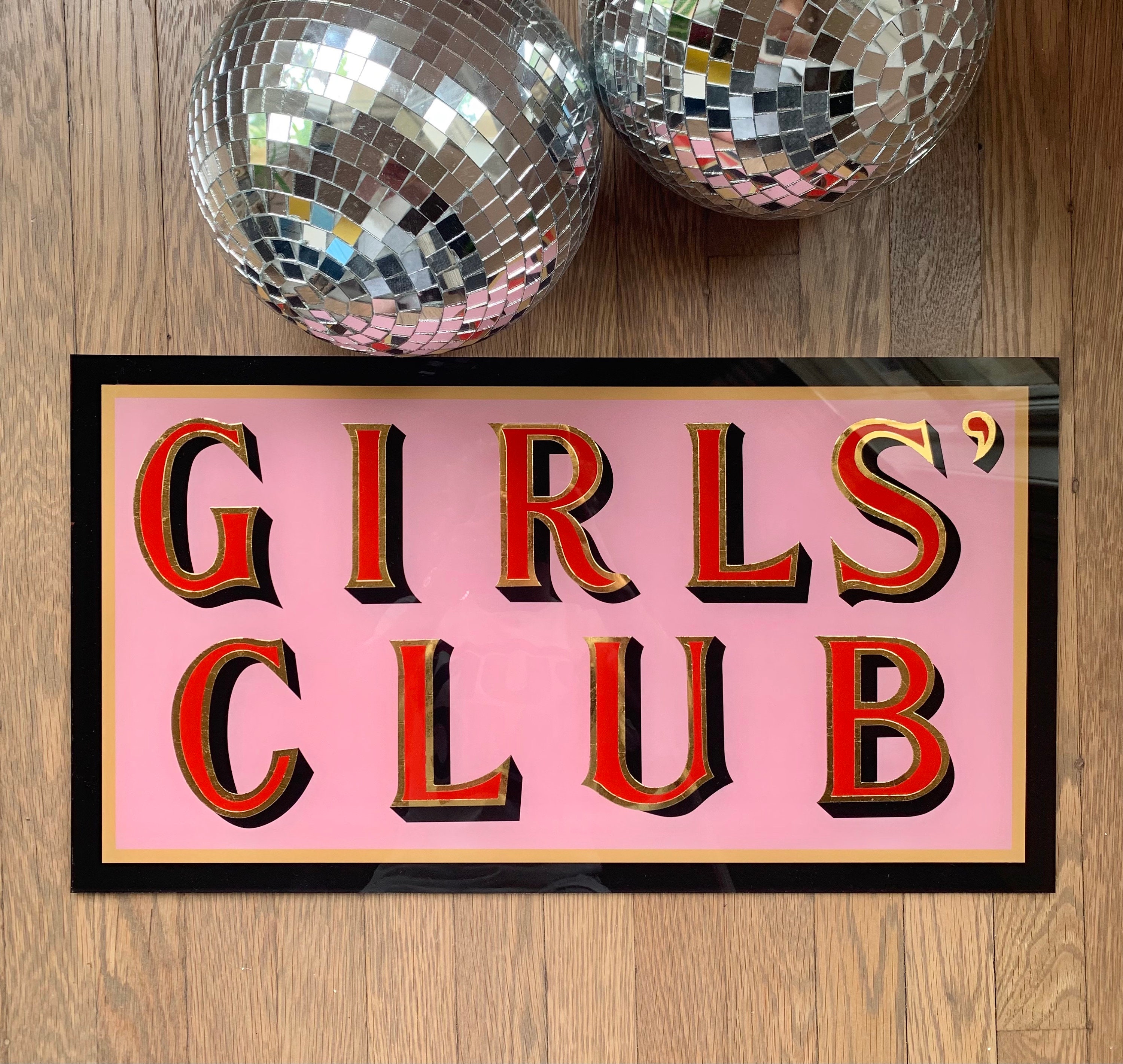 Pink & Red 'girl's Club' Glass Sign - Hand Painted in England, With 18c ...