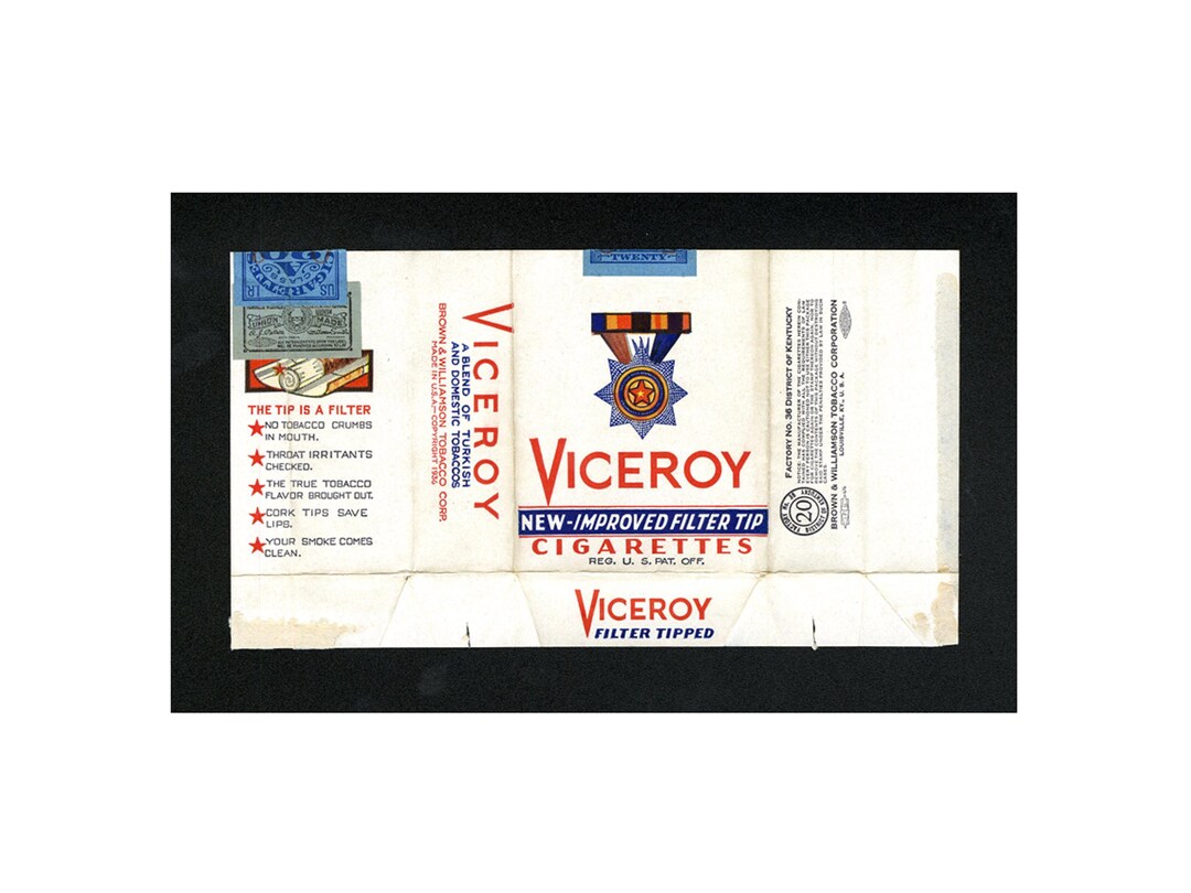 1940s, Viceroy, Cigarettes, New-improved Filter Tip, Soft Pack, Wrapper ...